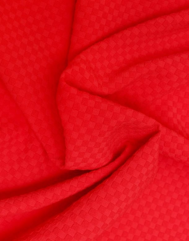 Red Color poly textured lycra dress material fabric - Charu Creation